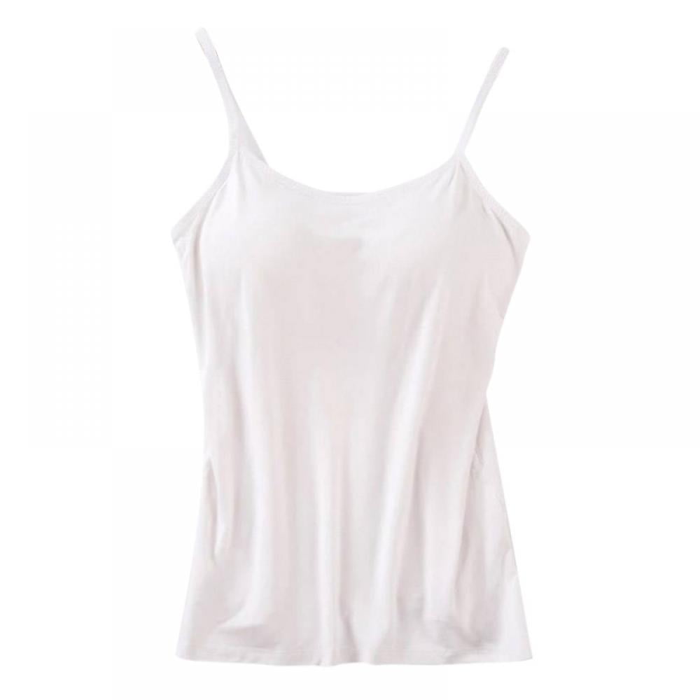 Women Camisole Vest with Built in Shelf Bra Spaghetti Strap Tank-Top ...