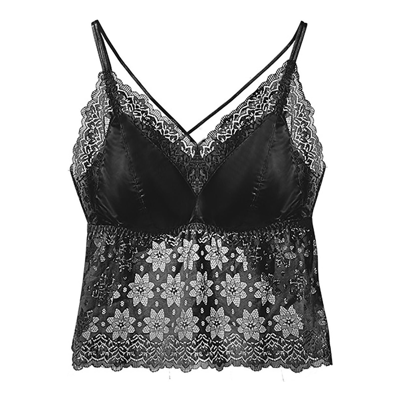 Women Camisole with Lace Trim Lace Crop Top Built in Bra Half Cami Top ...