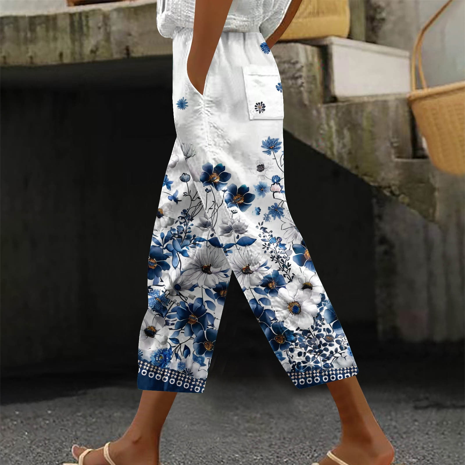 Women Capris Under $5! Cagogo Floral Capris Pants for Womens Straight ...