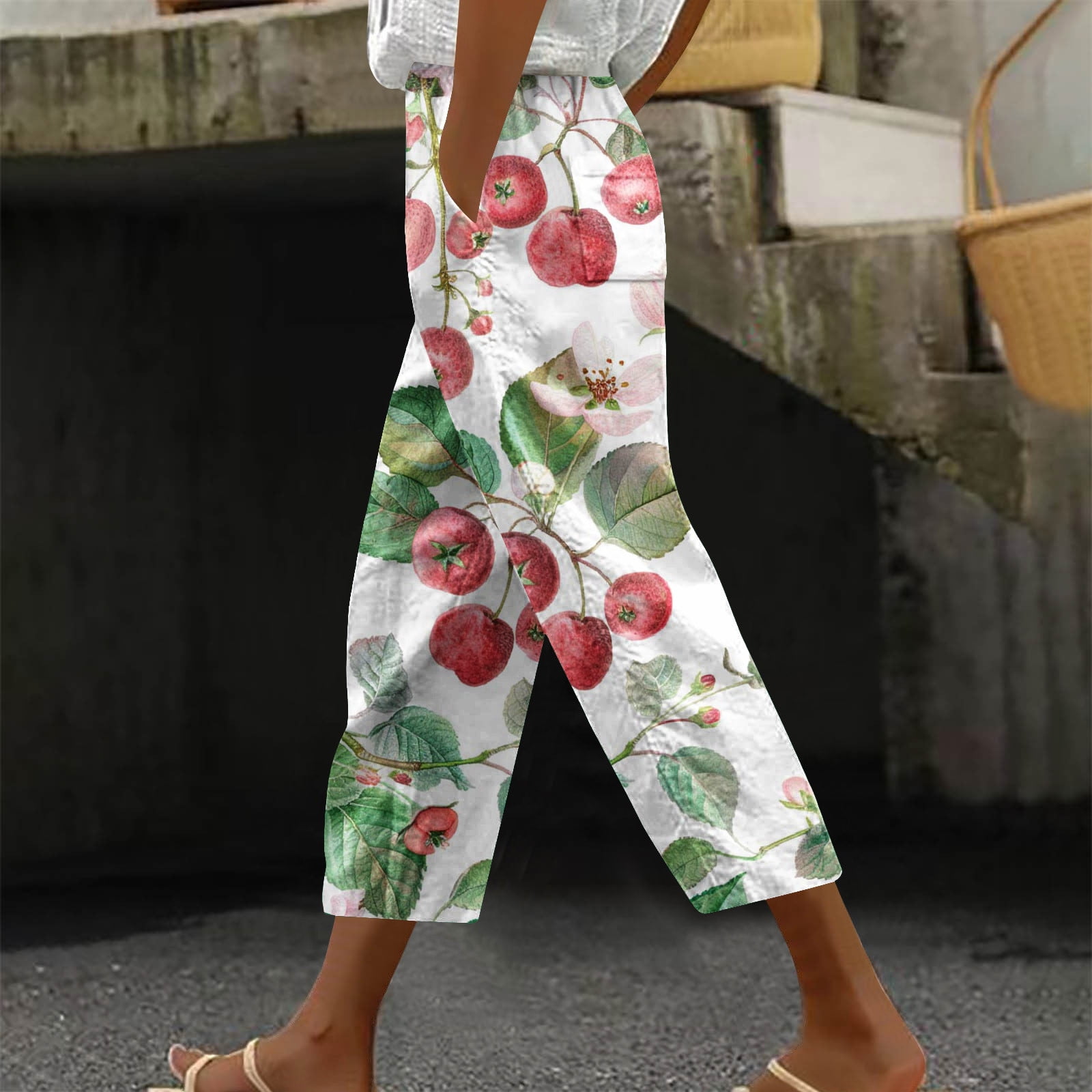 Women Capris Under $5! Cagogo Floral Capris Pants for Womens Straight ...