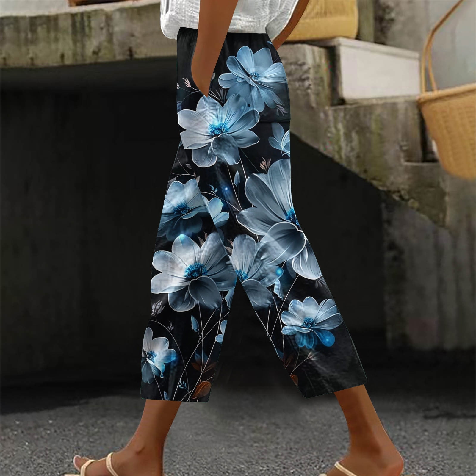 Women Capris Under $5! Cagogo Floral Capris Pants for Womens Straight ...