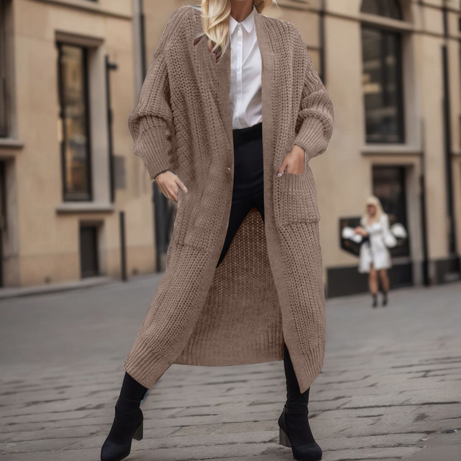 Women Cardigan Sweaters Long Sleeve Open Front Knit Long Coat Duster ...