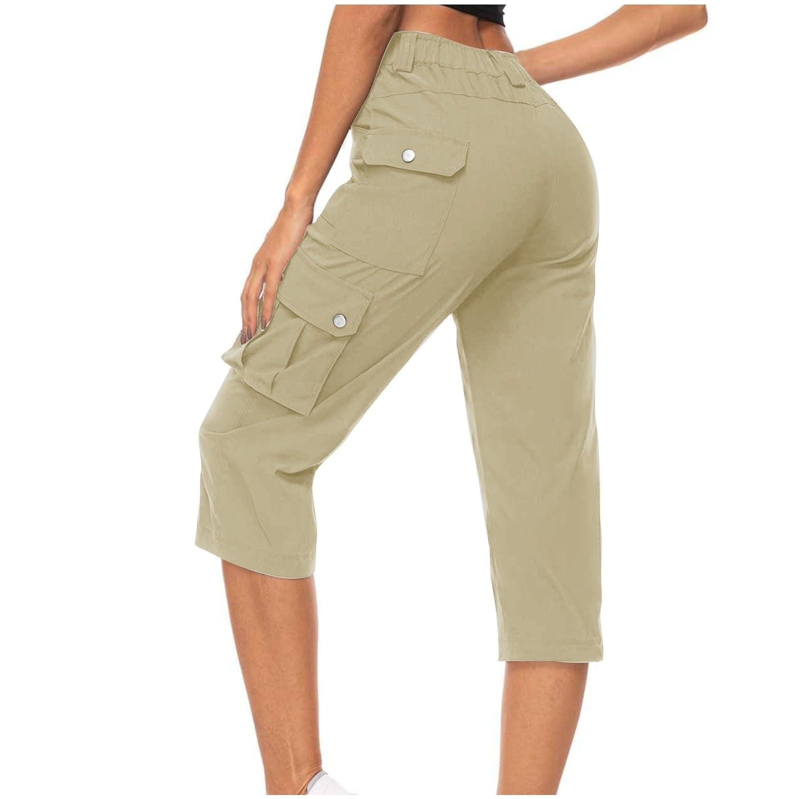 Women Cargo Capris Hiking Pants Summer Casual Drawstring High Waisted