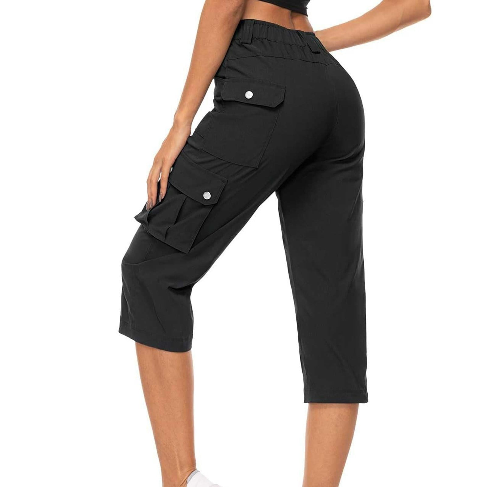 Women Cargo Capris Hiking Pants Summer Casual Drawstring High Waisted