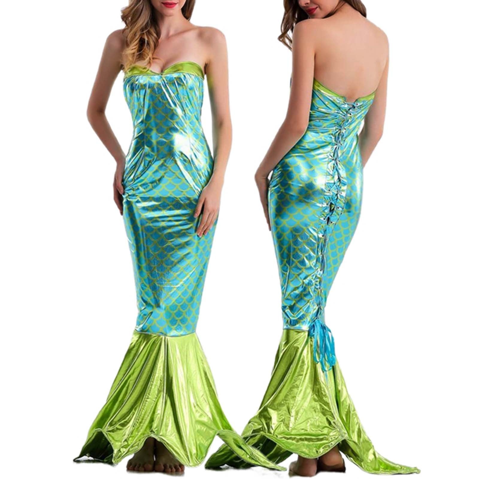 Women Carnival Mermaid Long Dress Sequined Roleplay Performance Evening ...