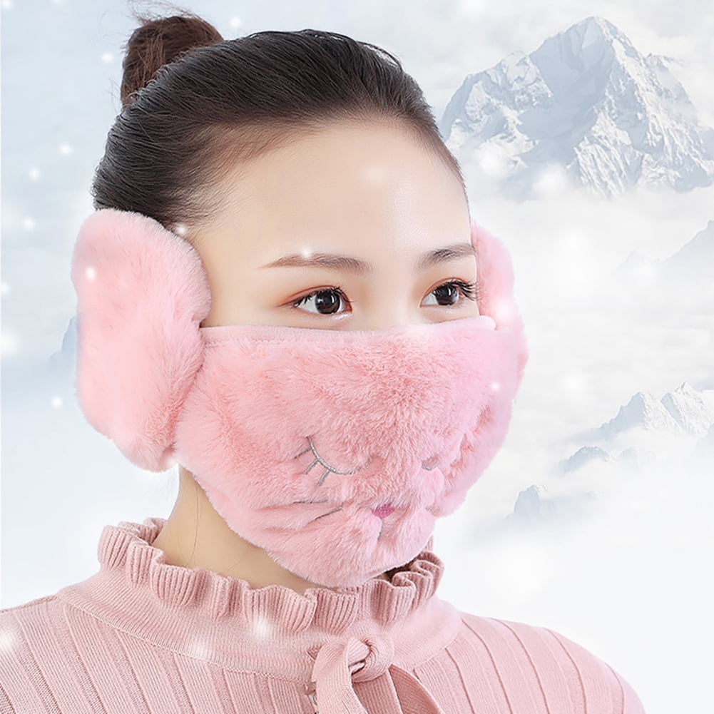 Women Cartoon Cats Carrot Winter Plush Half Face Cover Warm Earmuff Ear ...