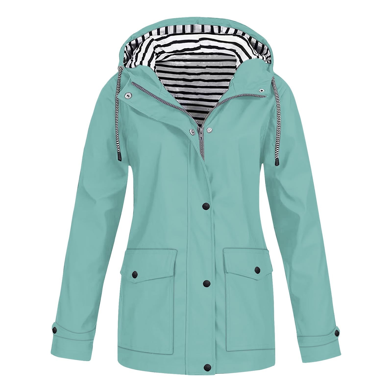 Women Casaul Solid Jackets Outdoor Plus Size Drawstring Zipper Hooded ...