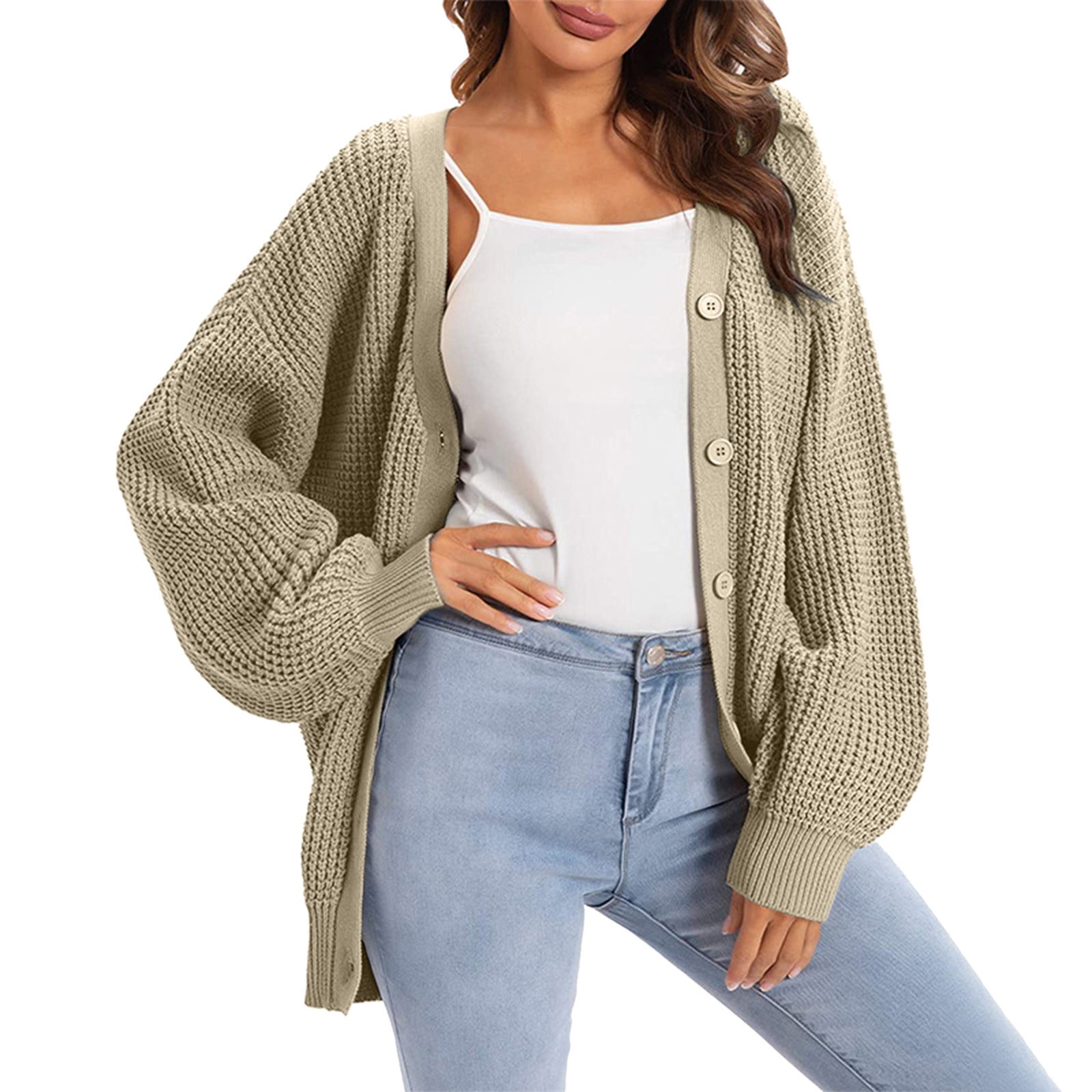 Women Casual Cardigan Sweater Coat Button Down Long Sleeve Oversized ...