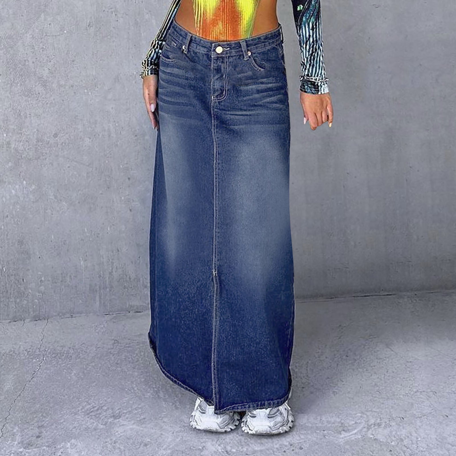 Women Casual Comfortable No Elastic Retro Style Old Denim Half Body ...