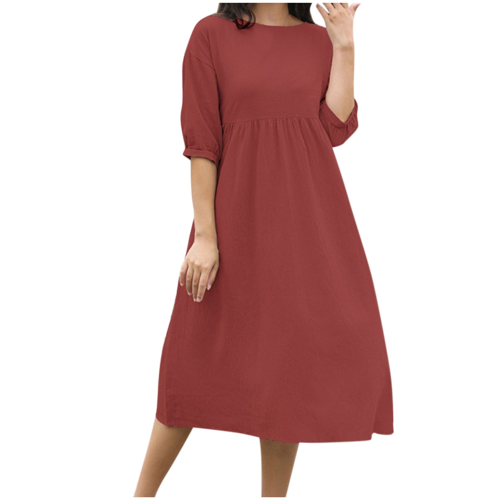 Women Casual Dress 2024 Fall Basic Cotton Linen Solid Dresses Comfy ...