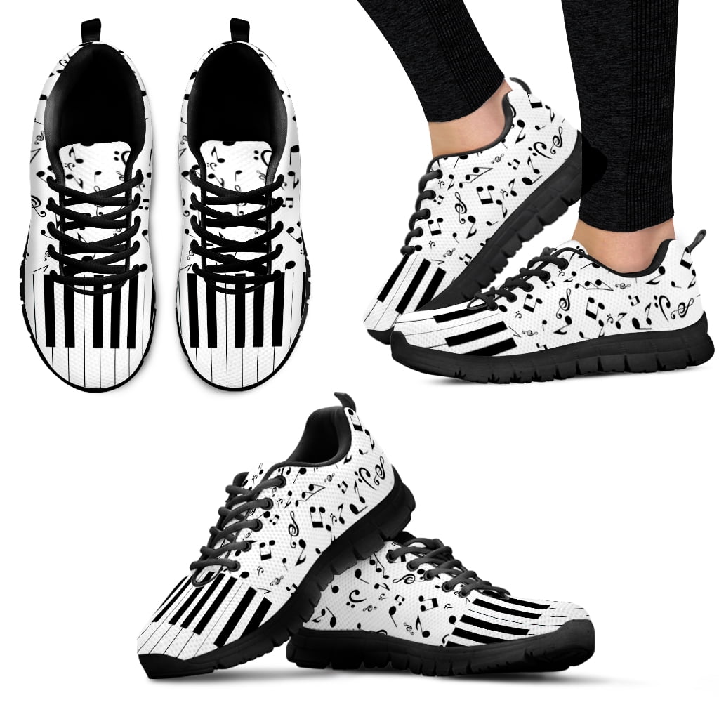 Women Casual Flats Shoes 3D Piano Keyboard Musical Print Classic Lace ...