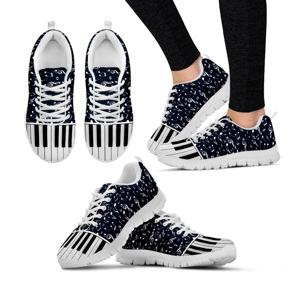 Women Casual Flats Shoes 3D Piano Keyboard Musical Print Classic Lace ...