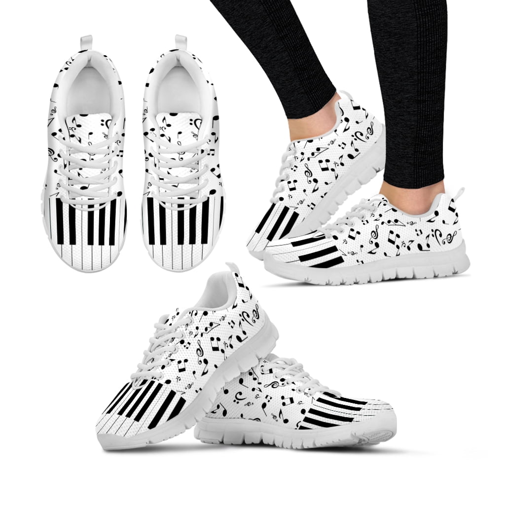Women Casual Flats Shoes 3D Piano Keyboard Musical Print Classic Lace ...