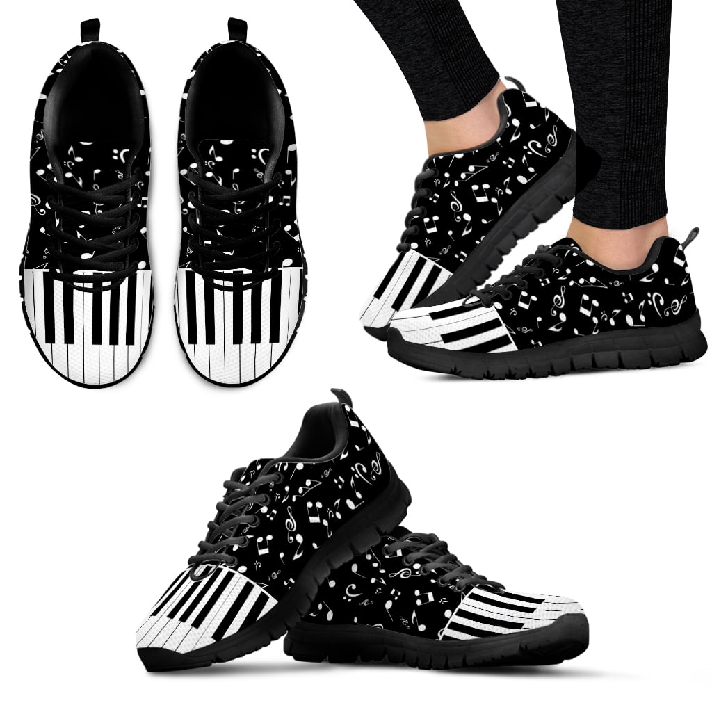 Women Casual Flats Shoes 3D Piano Keyboard Musical Print Classic Lace ...