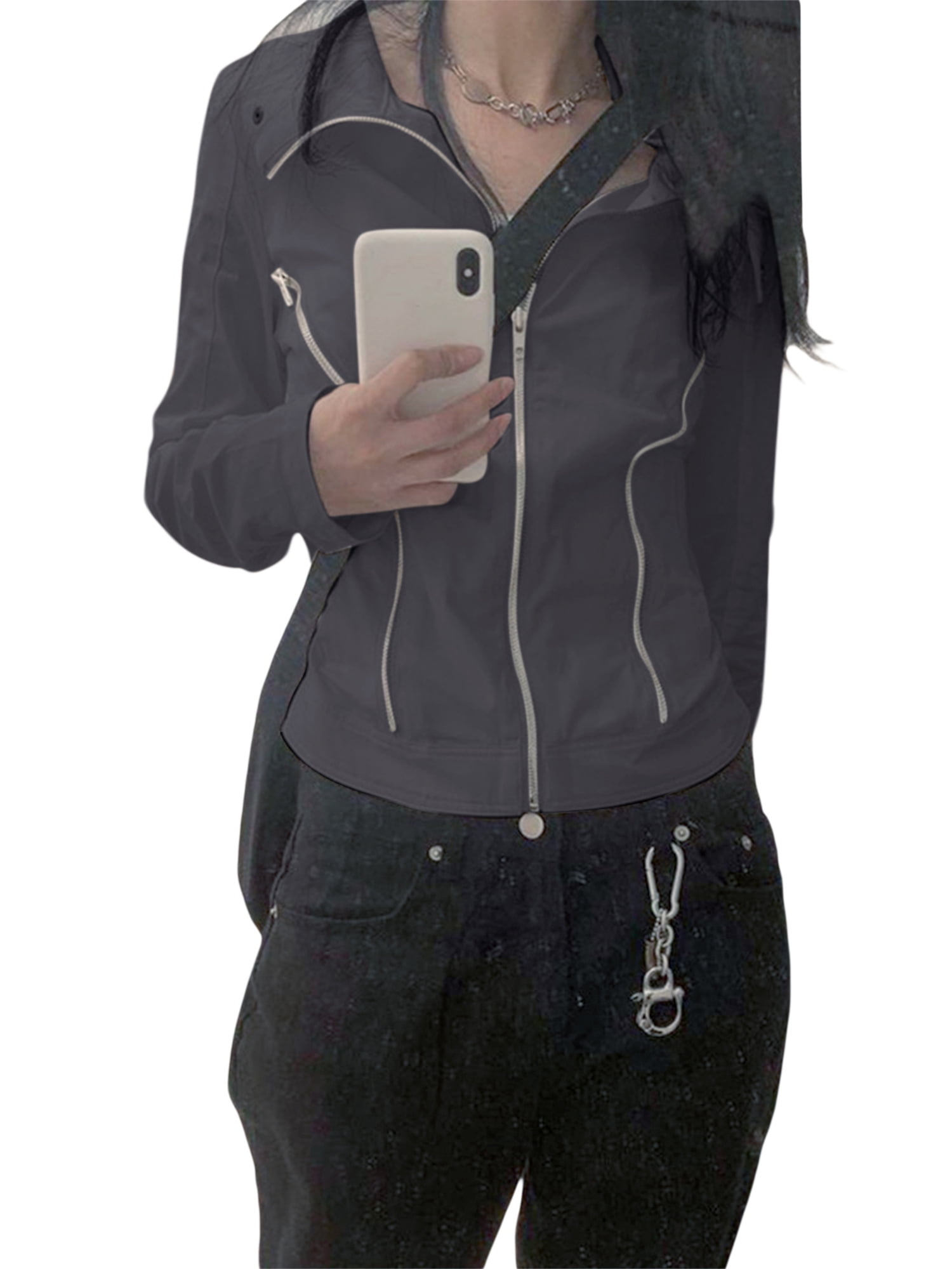 Women Casual Jacket, Long Sleeve Stand Collar Zipped Fall Outwear ...