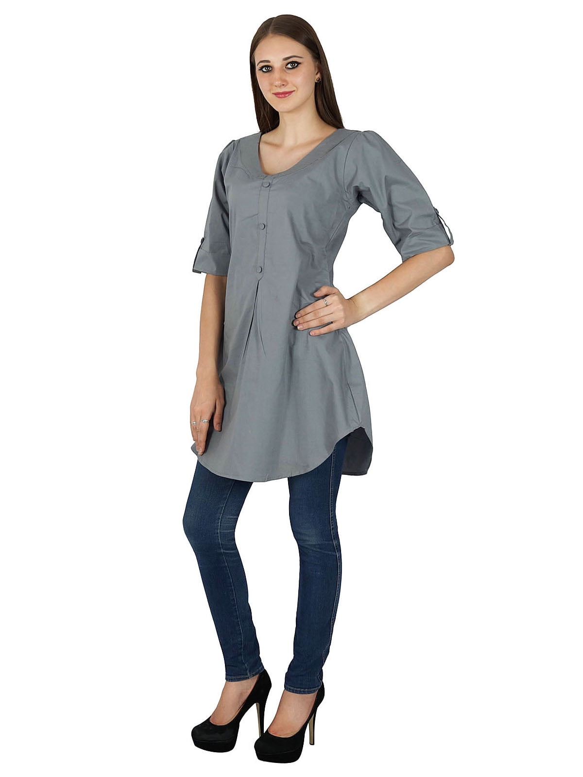 Women Casual Kurta Indian Ethnic Cotton Kurti Designer Tunic Solid Top ...