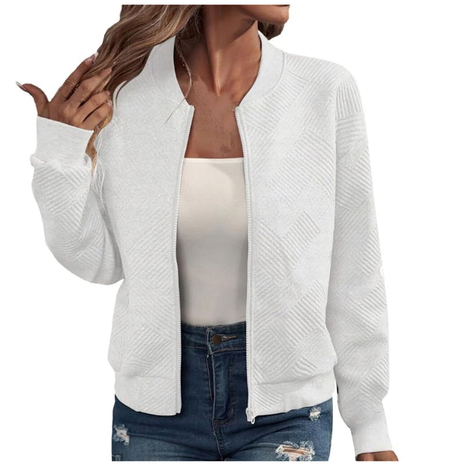Women Casual Lightweight Open Front Cardigans Long Sleeve Zip up ...