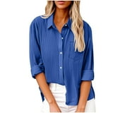 Women Casual Loose Cotton Shirts Business Texture Lapel Long Sleeve ...