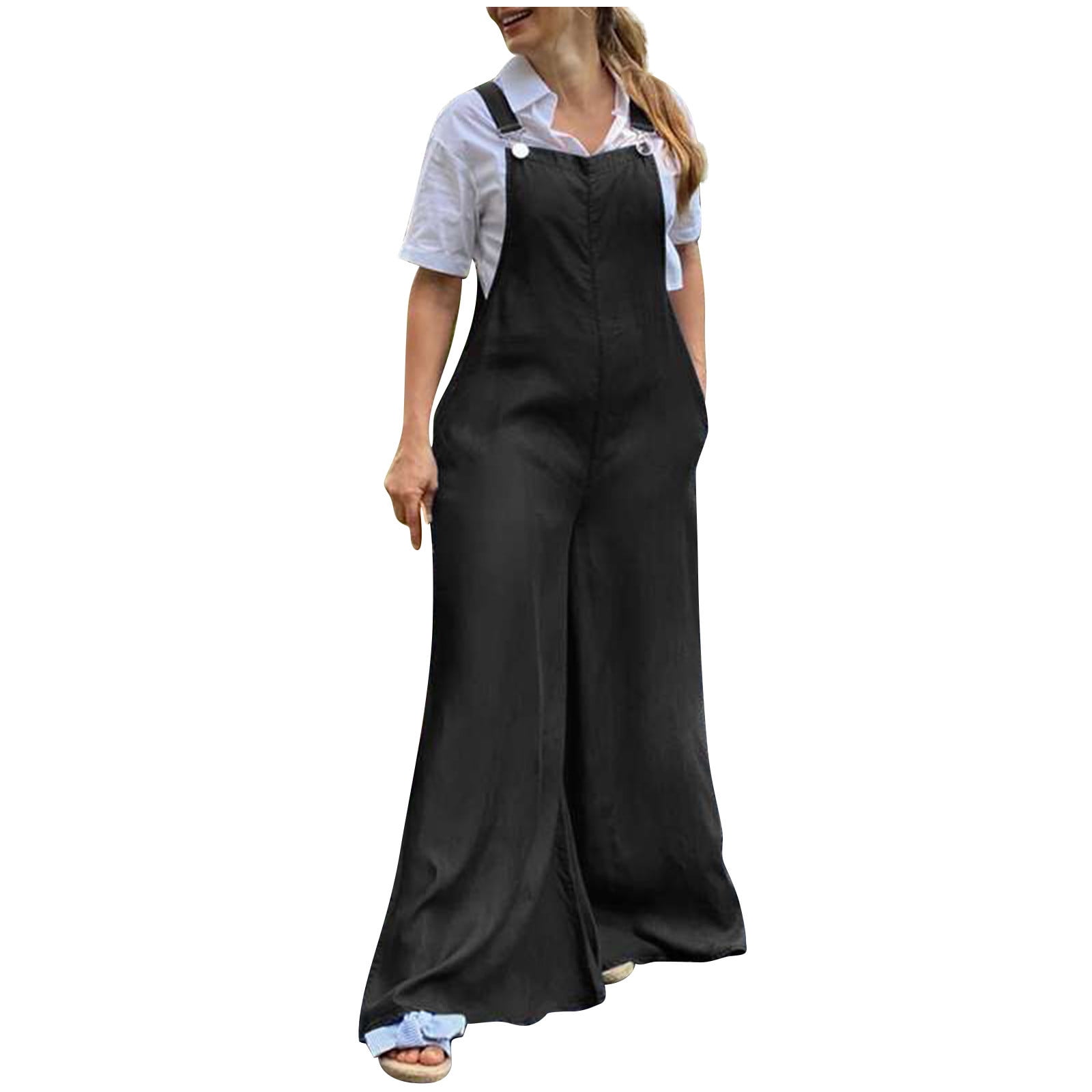 Summer Wide Leg Bib Overalls for Women Dressy Casual Loose Adjustable ...