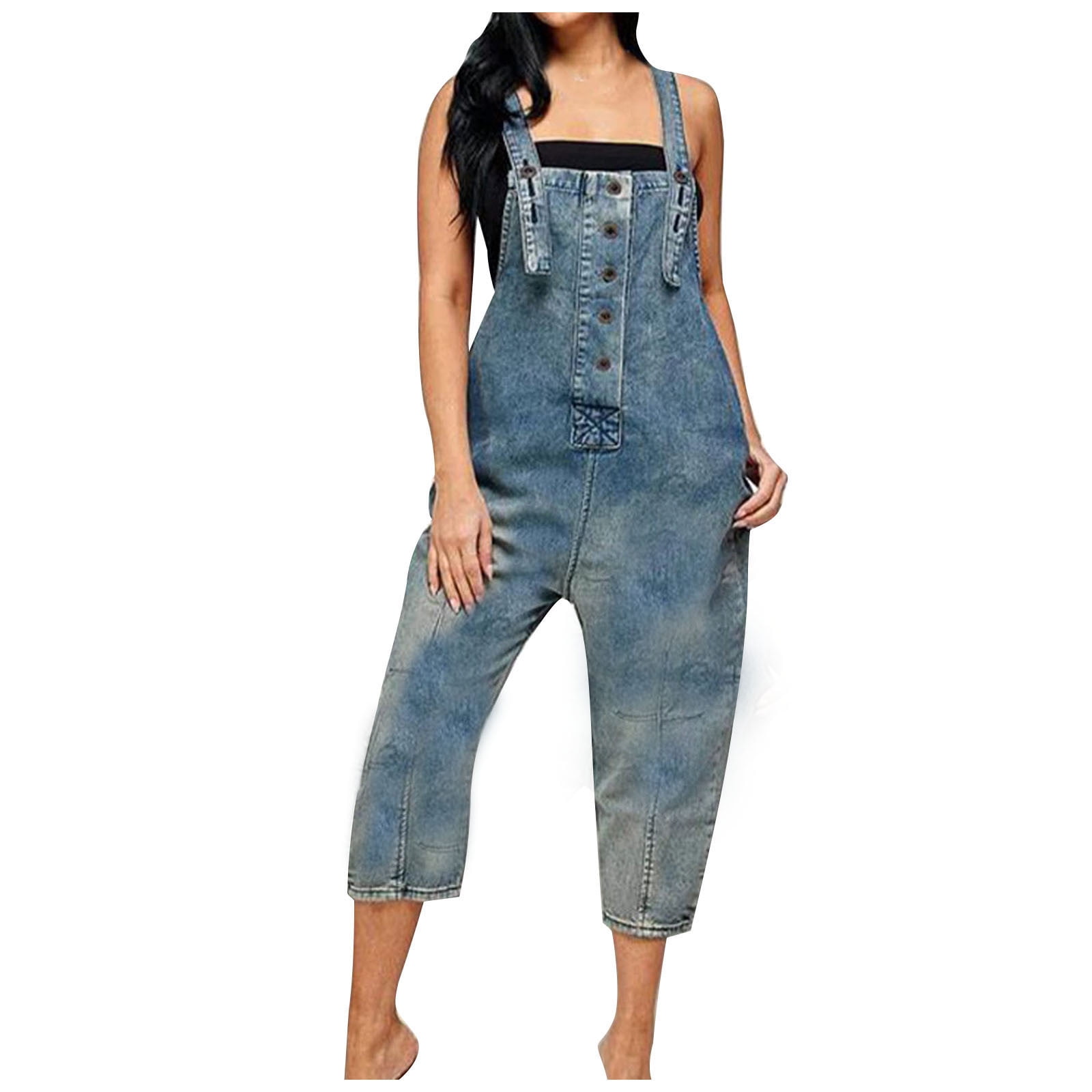 Women Casual Pocket Romper Jean for 2023 Tendency Loose Fit Denim Bib ...