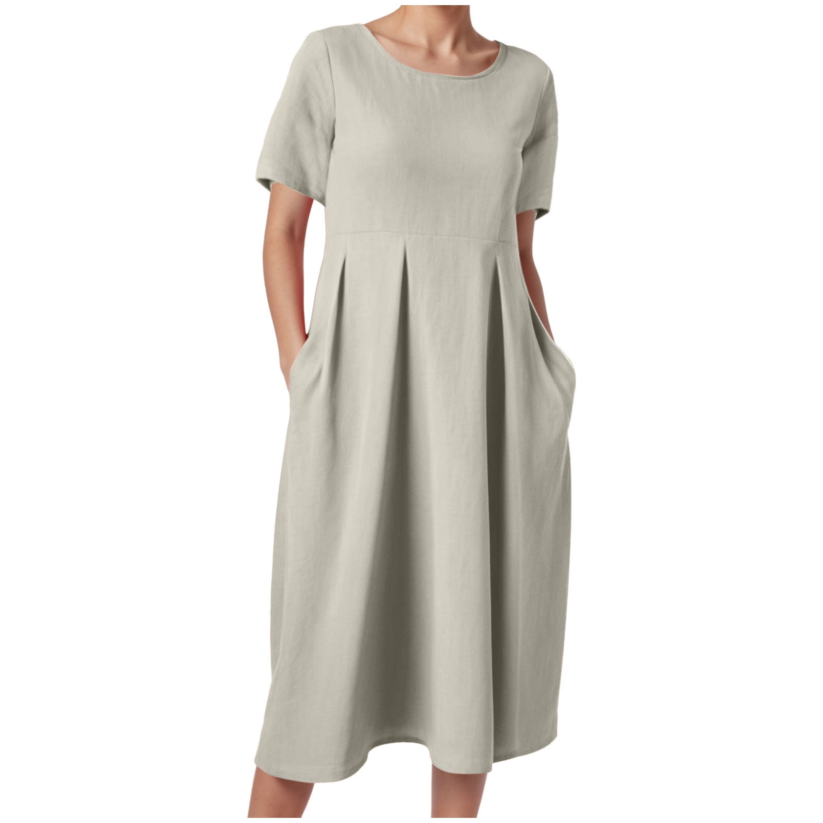 Women Casual Round Neck Short Sleeve Loose Dress With Pockets Large ...