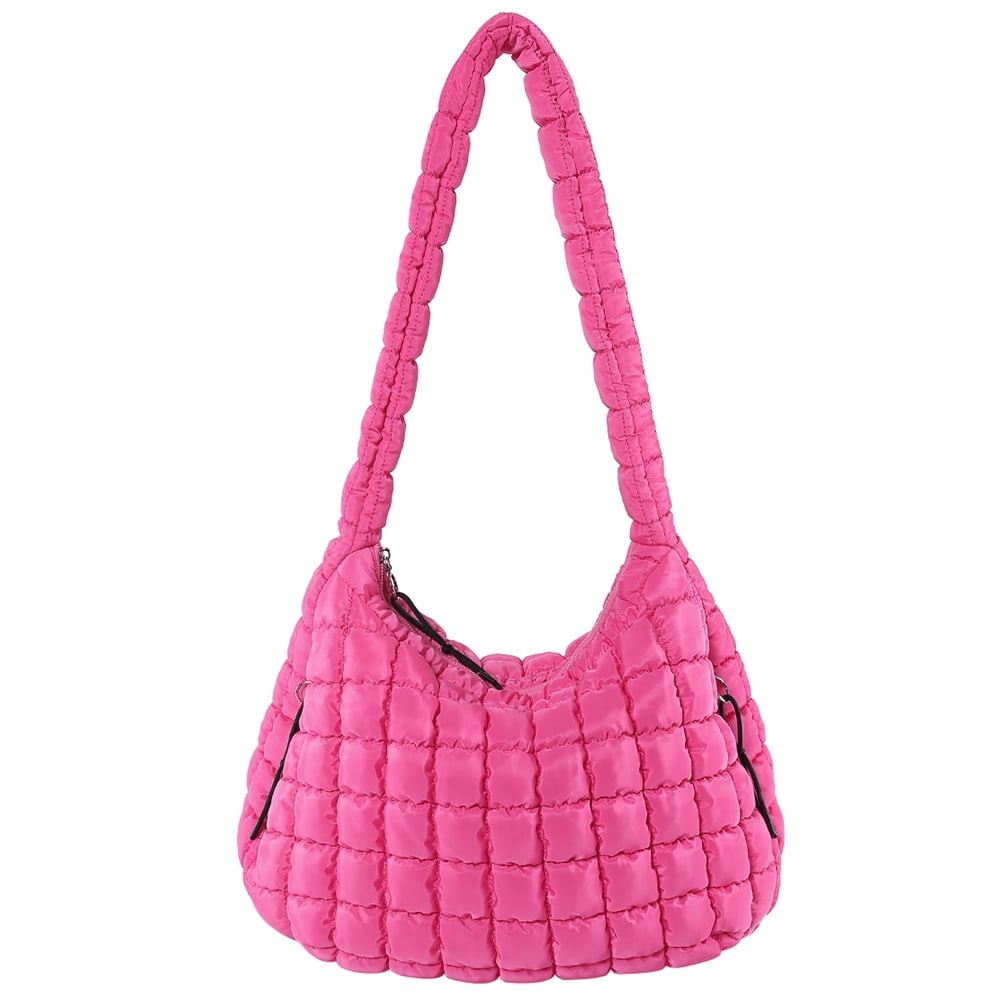 Women Casual Satchel Bag Solid Color Quilted Puffer Shoulder Bags (Rose ...