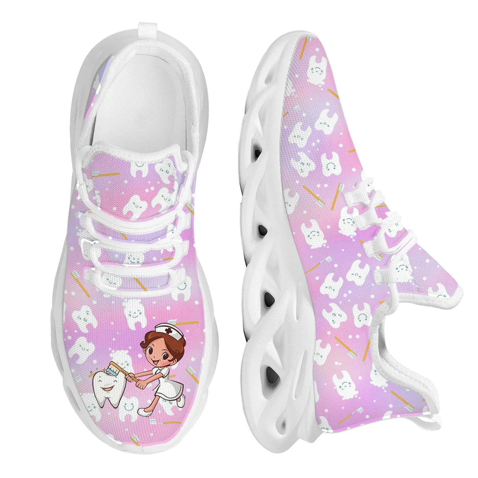 Women Casual Shoes Cute Teeth and Nurse Cartoon Lightweight Mesh Swing ...