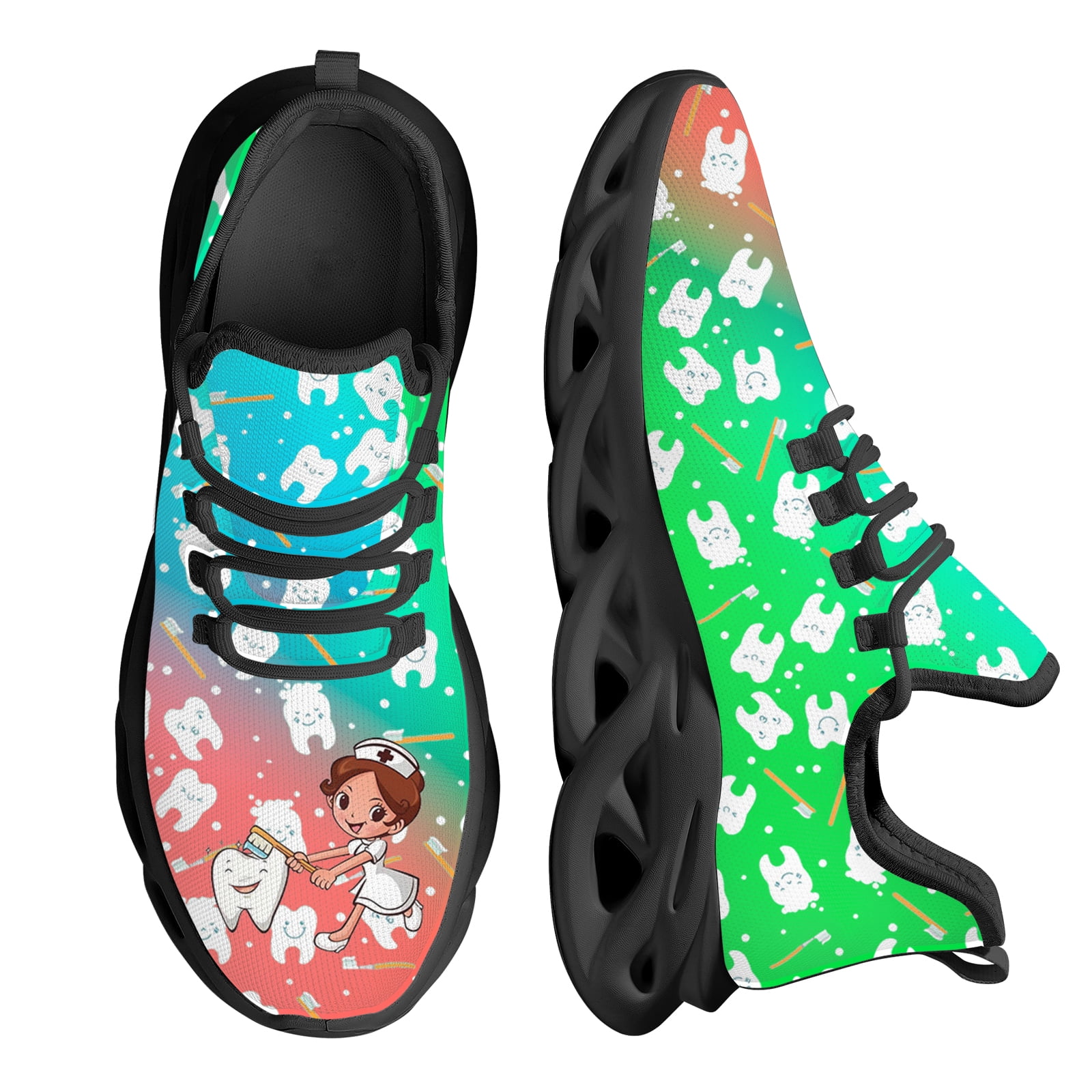 Women Casual Shoes Cute Teeth and Nurse Cartoon Lightweight Mesh Swing ...