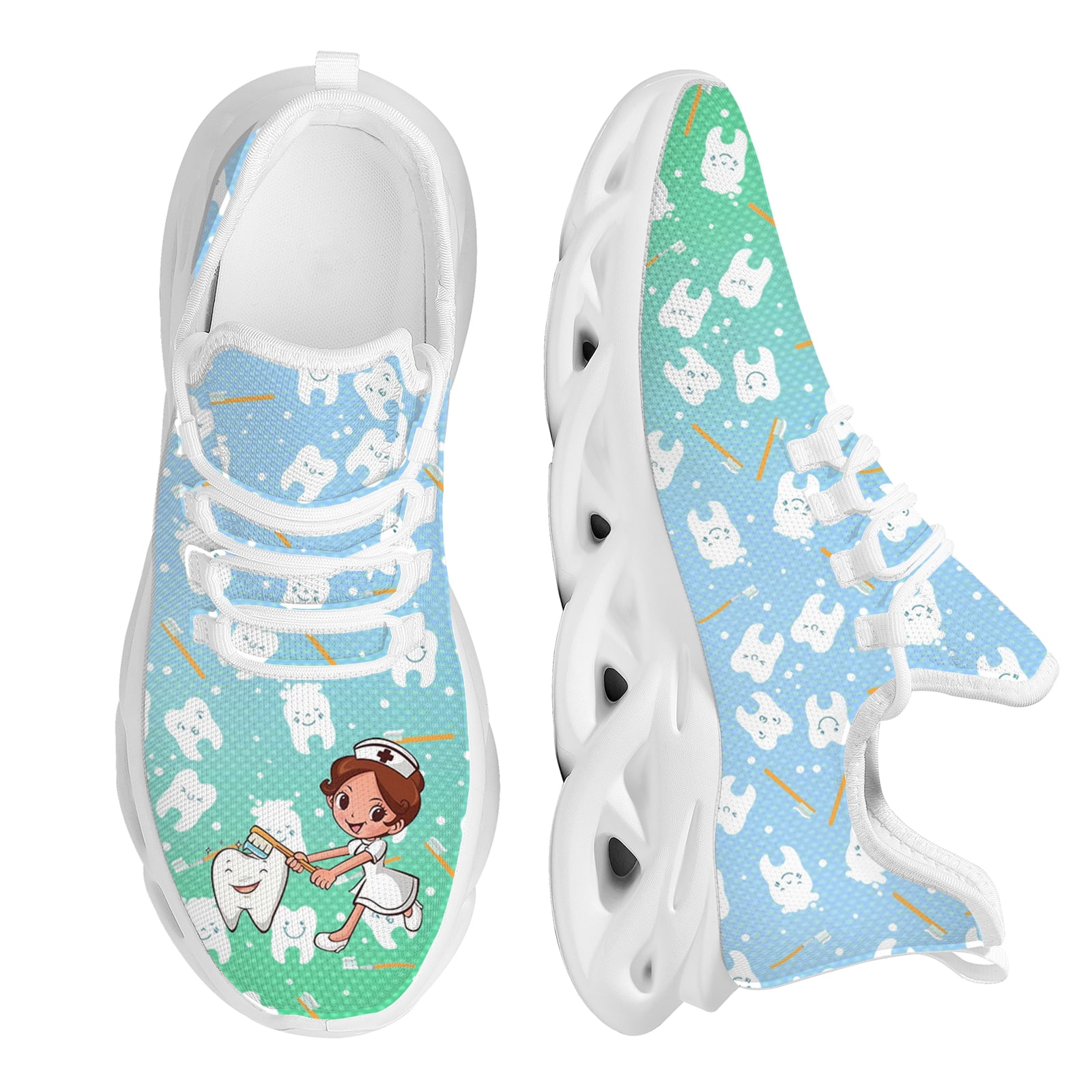 Women Casual Shoes Cute Teeth and Nurse Cartoon Lightweight Mesh Swing ...