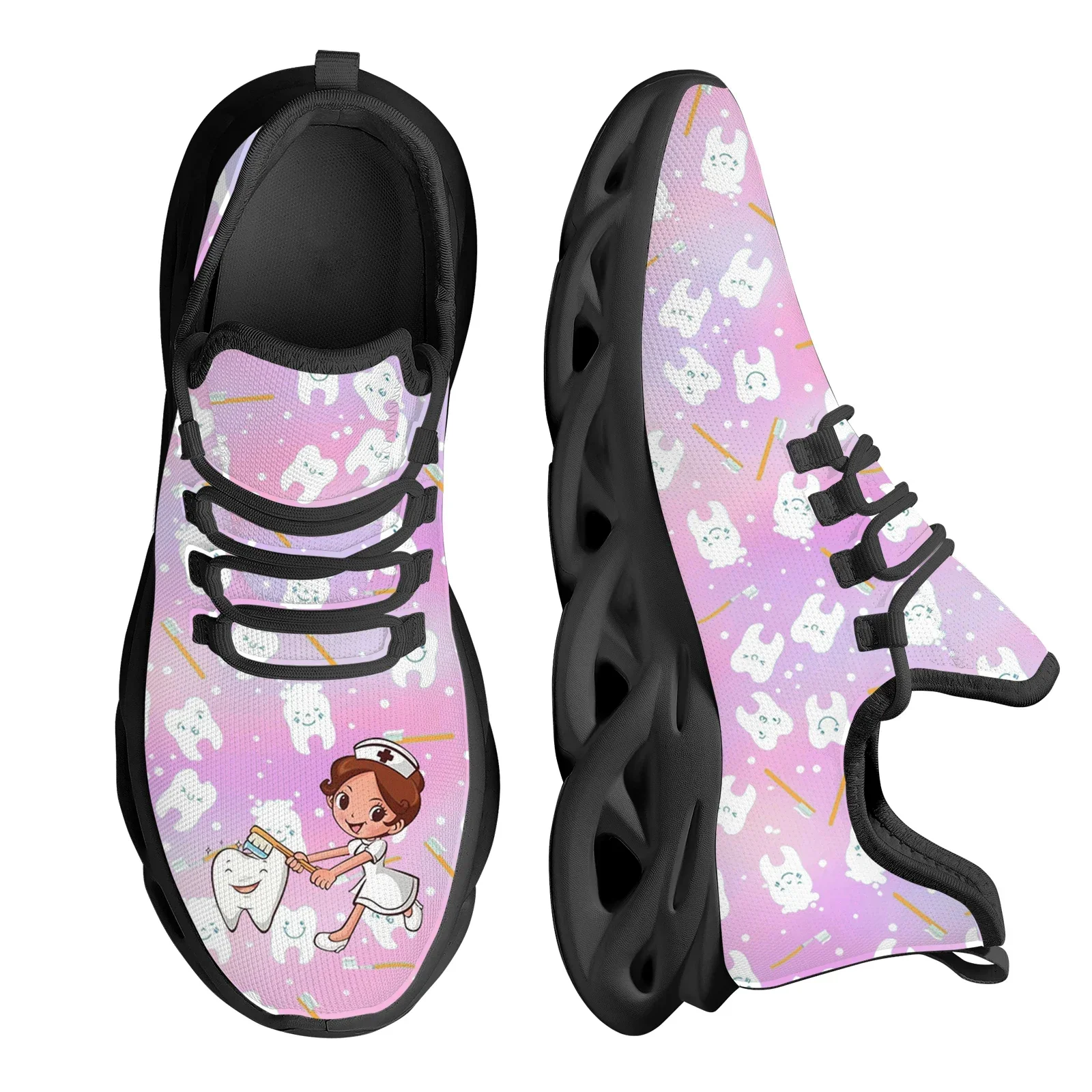 Women Casual Shoes Cute Teeth and Nurse Cartoon Lightweight Mesh Swing ...