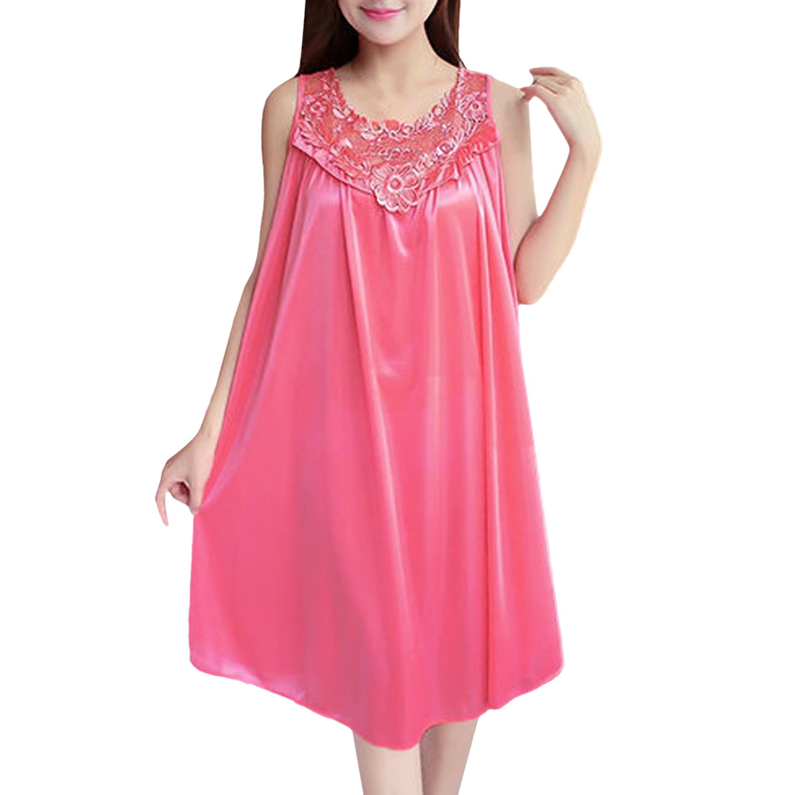 Women Casual Solid Color Sleep Dress Nightgown Nightdress Sleeveless ...