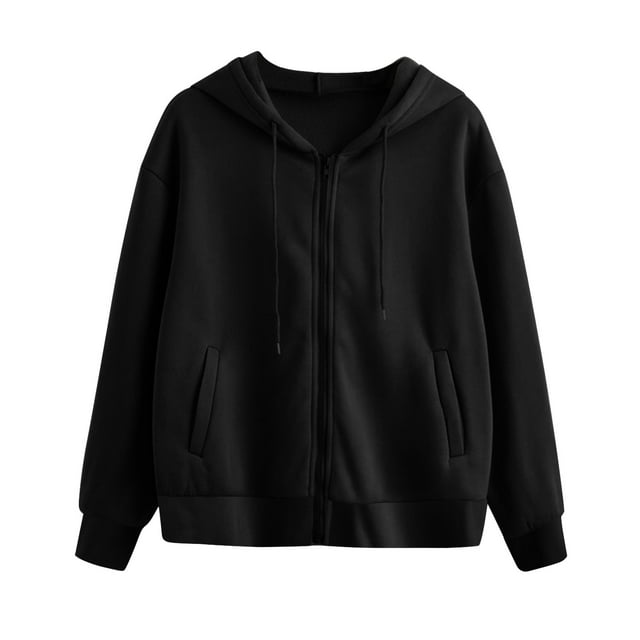 Kdfjpth Women Casual Solid Long Sleeve Zipper Pocket Shirt Hooded