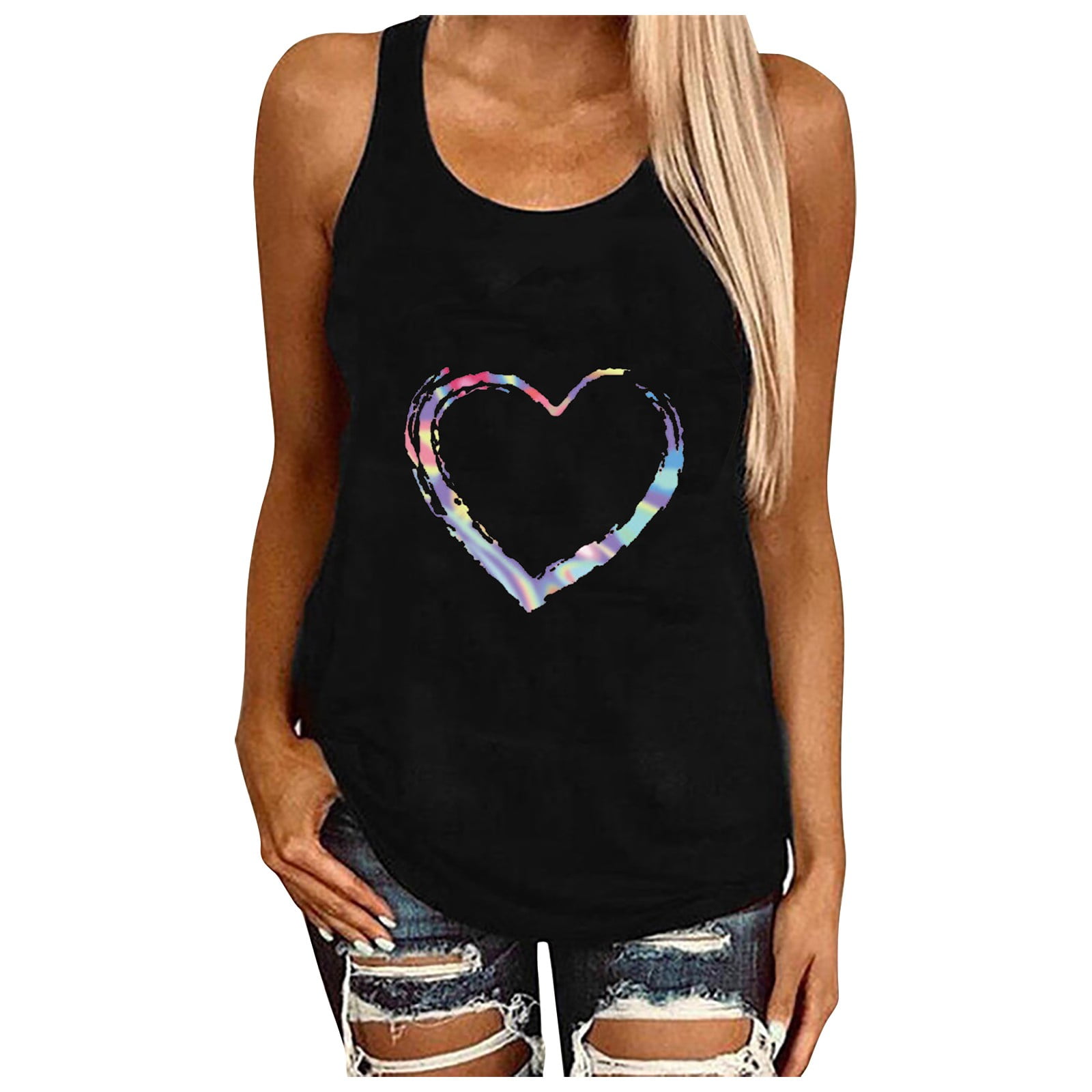 Women Casual Vest Tank Tops Round Neck Summer Basic Cami Camisole Loose ...