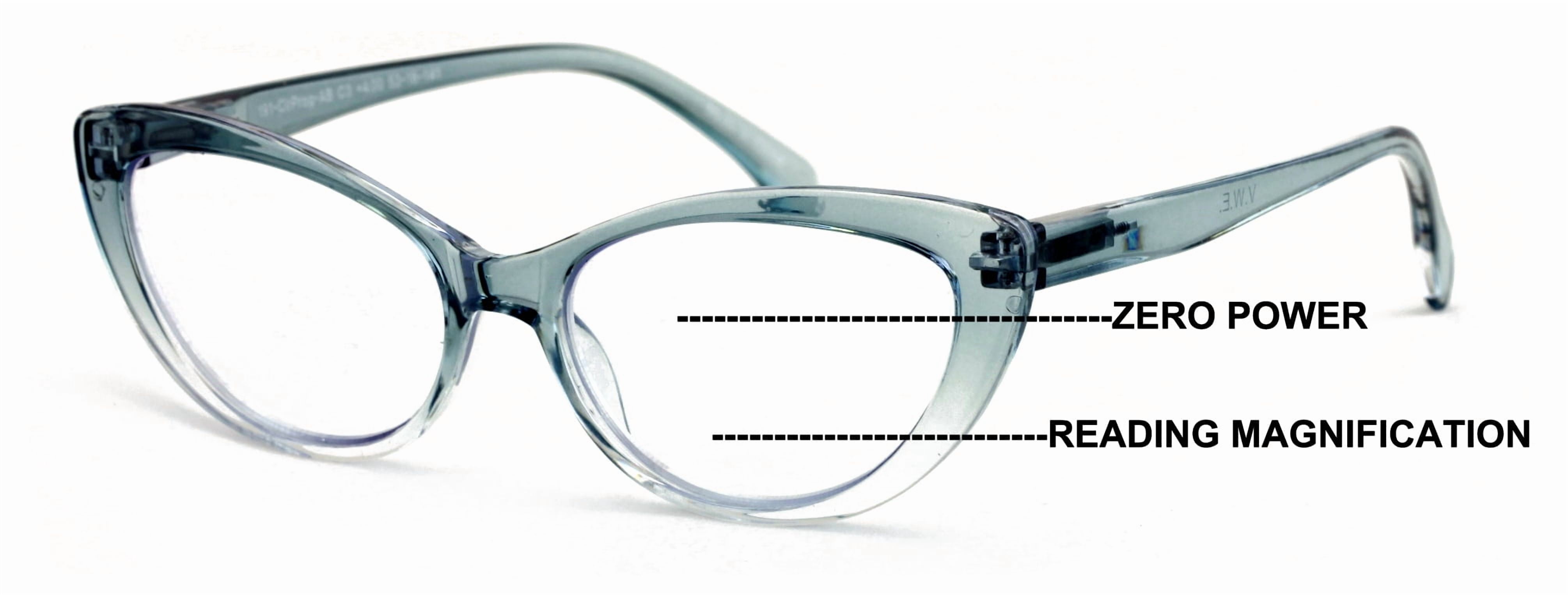 Women Cat-Eye Progressive Reading Glasses - Clear Zero Power on Top ...
