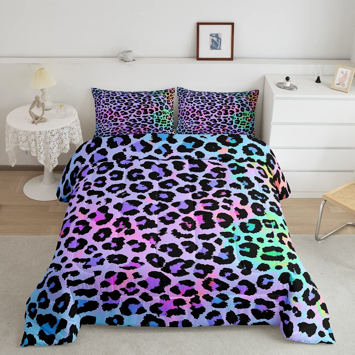 Women Cheetah Printed Bedding Comforters Queen Size Colorful Leopard