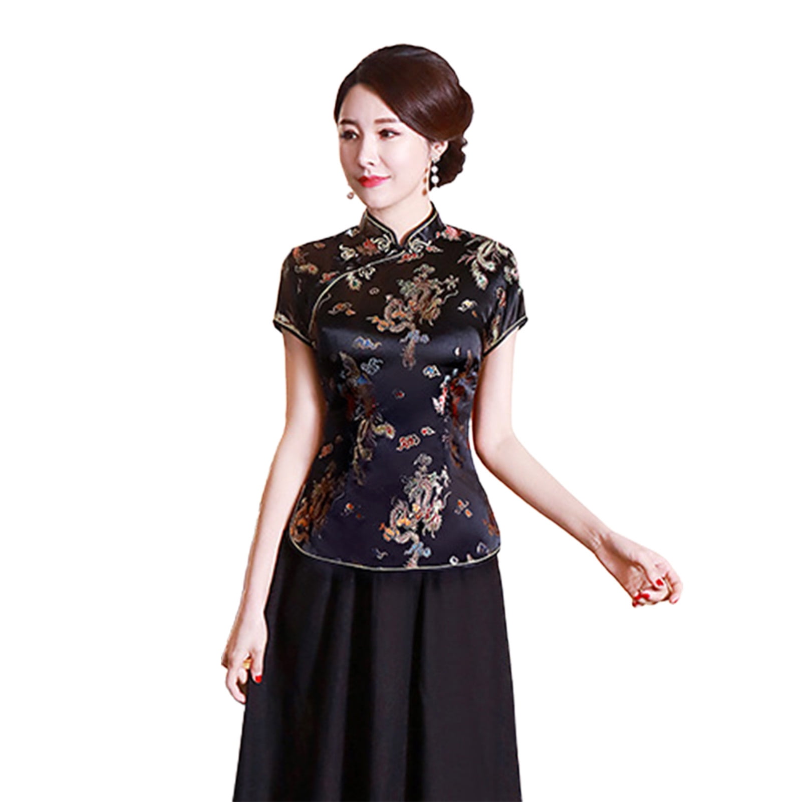 Women Cheongsam Shirt Dragon Phoenix Printing Chinese Style Summer ...