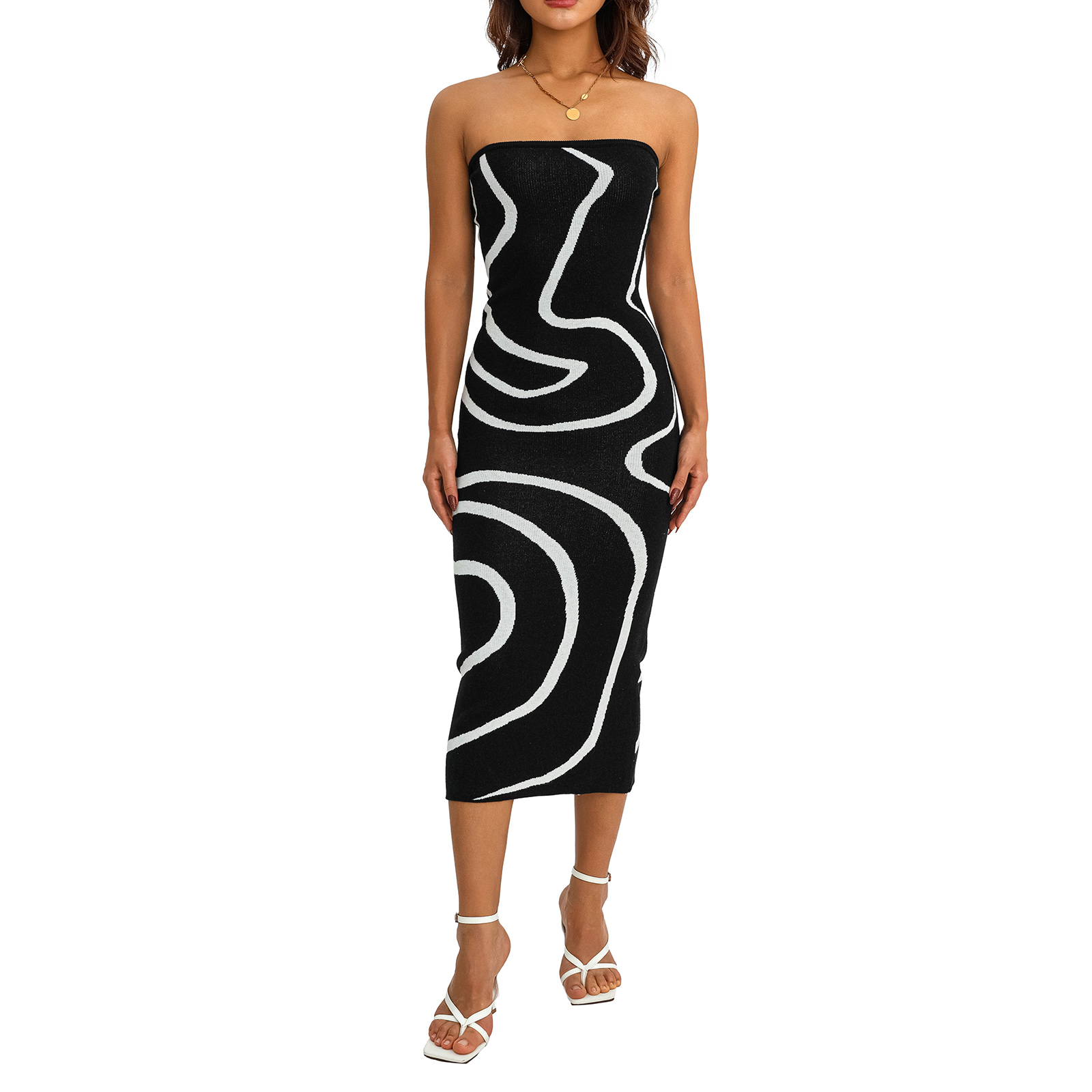 Women Chic Tube Maxi Dress Strapless Low Cut Backless Skinny Long Dress ...