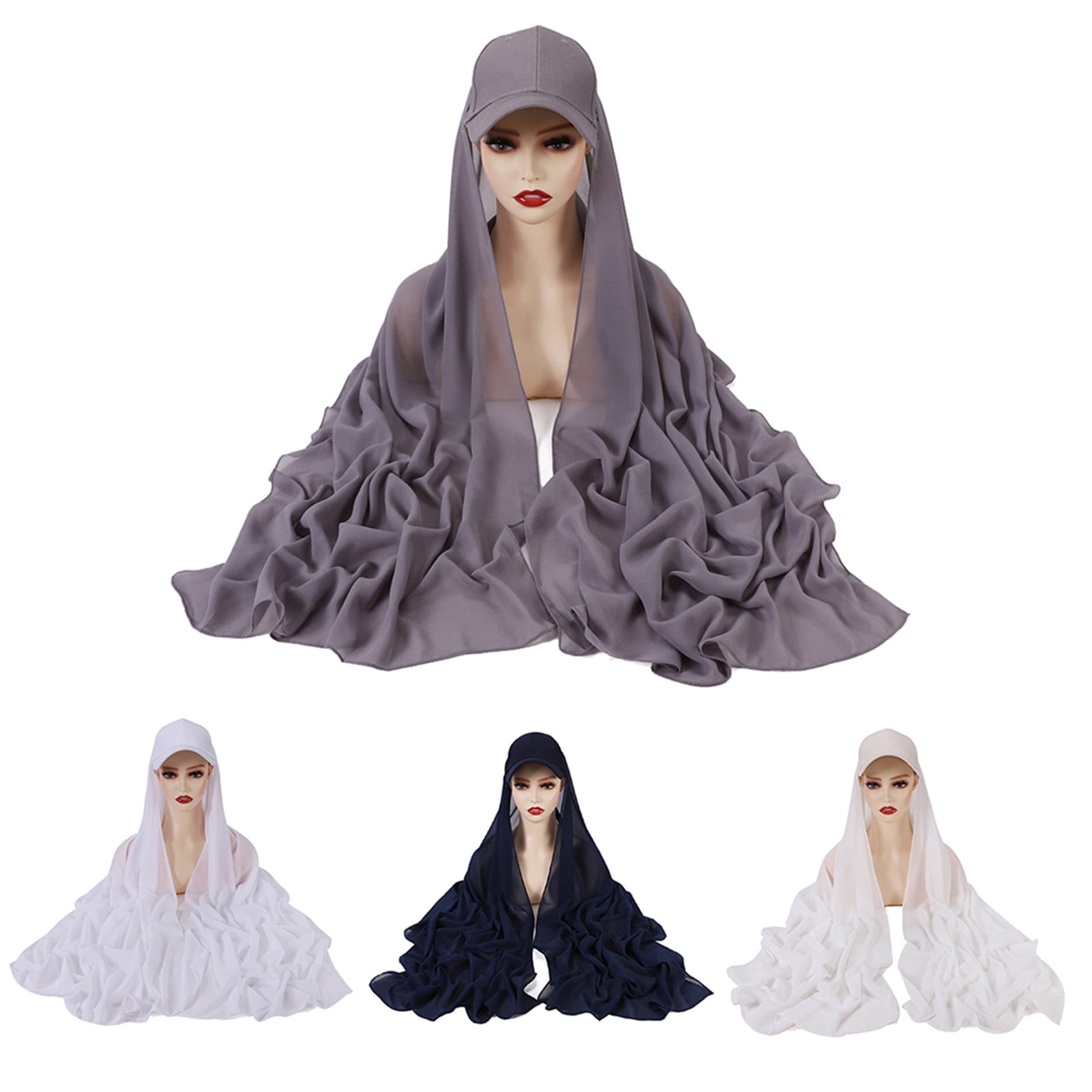 Women Chiffon Hijab With Base Ball Cap Summer Sports Cap with Chiffon ...