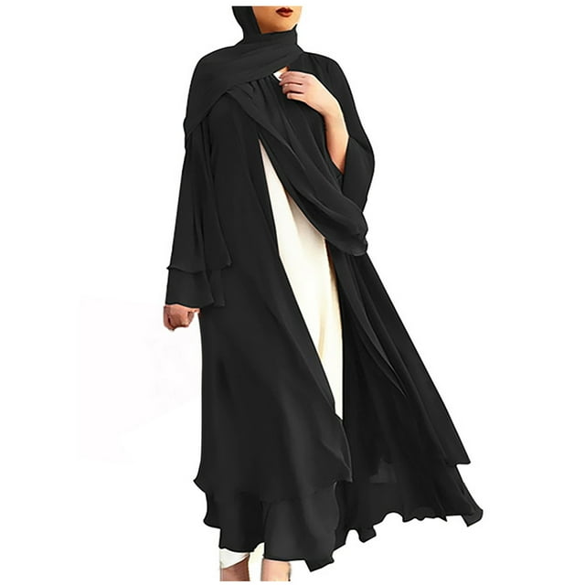 WICVIK Women's Plus Size Chiffon Islamic Abaya Dress, Long Sleeve ...