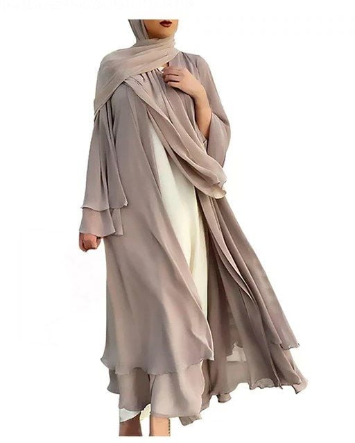 Women Chiffon Muslim Dress Solid Middle East Arabian Robe Islamic Open ...
