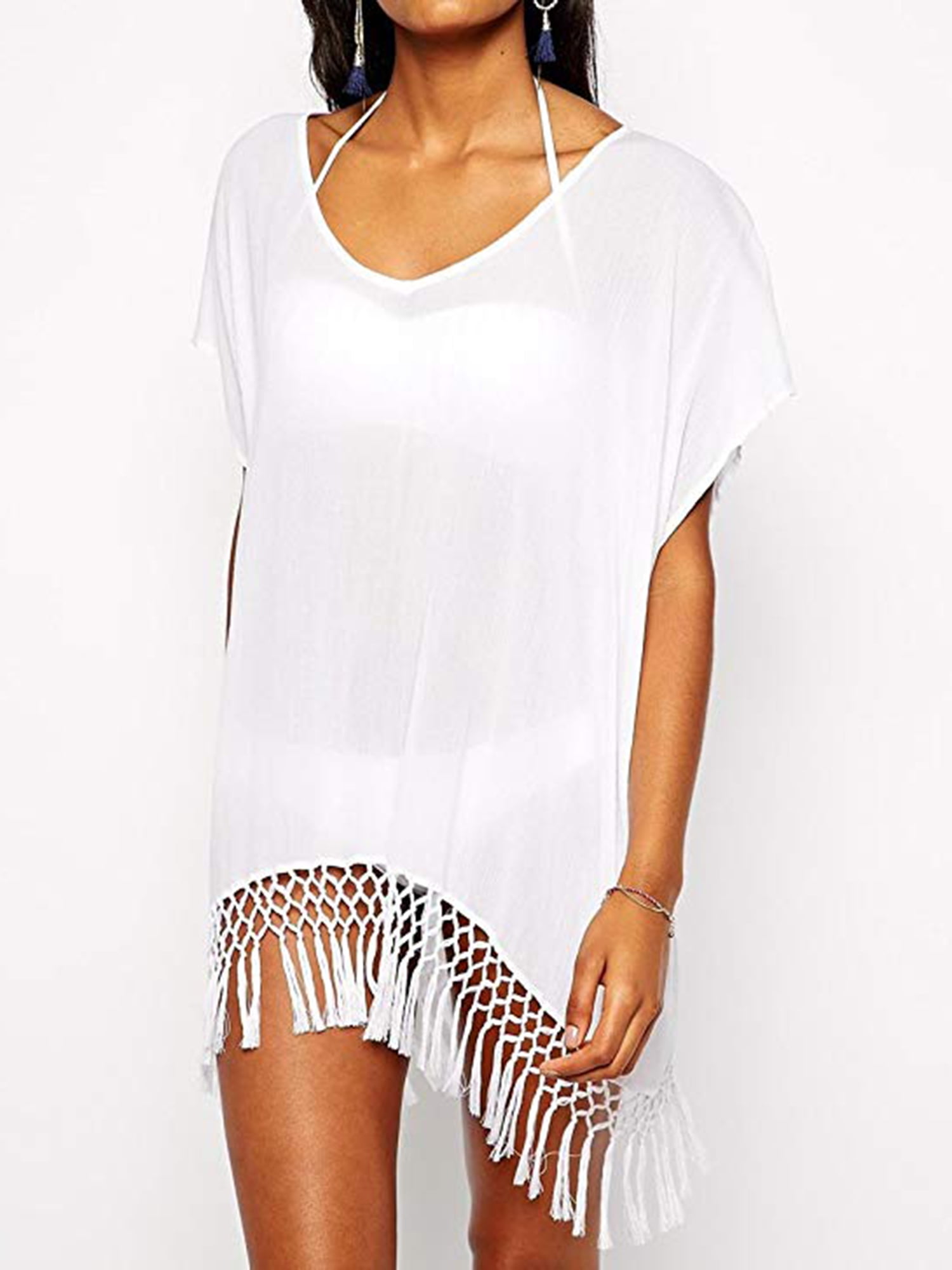 Women Chiffon Tassel Bohemian Swim Cover Ups Bikini Tunic Beach Dress ...