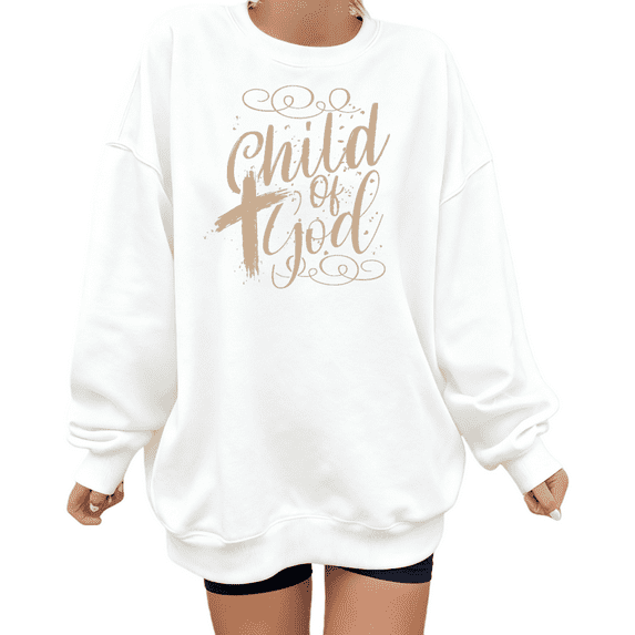 Women Child Of God Light Brown Graphic Gift Pure Cotton Round-neck long ...