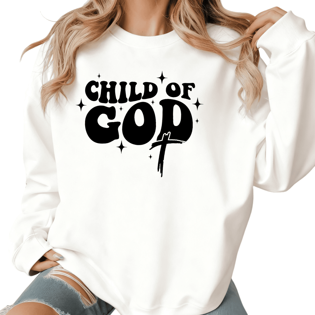 Women Child of God White Sparkle Graphic Tee T Shirt Top Durable ...