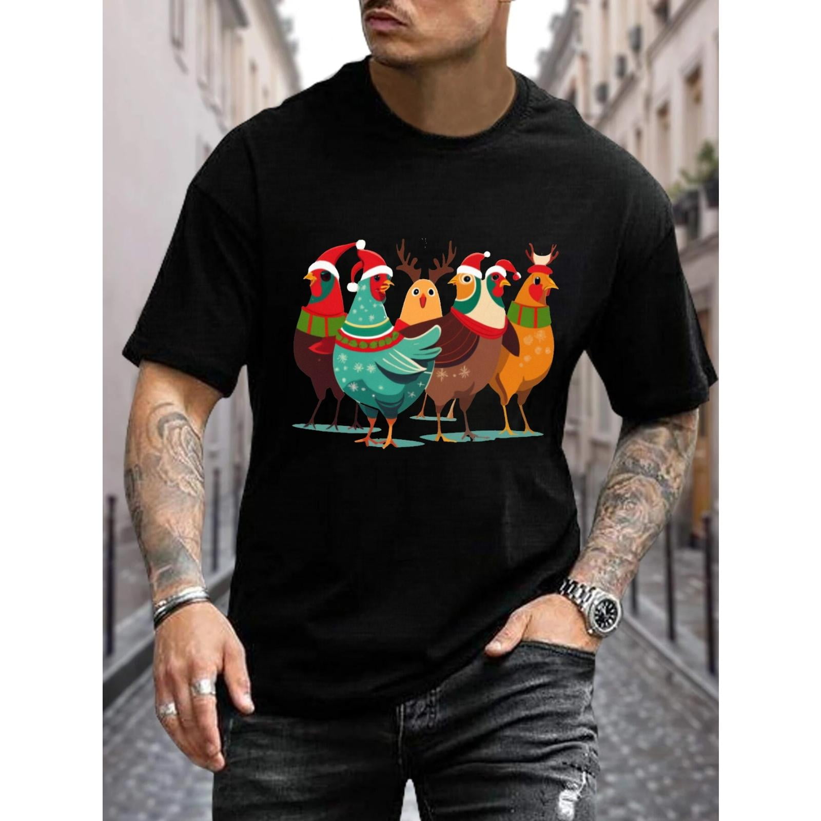 Women Christmas Hens Tee Festive Poultry Design T Shirt Mens Casual ...