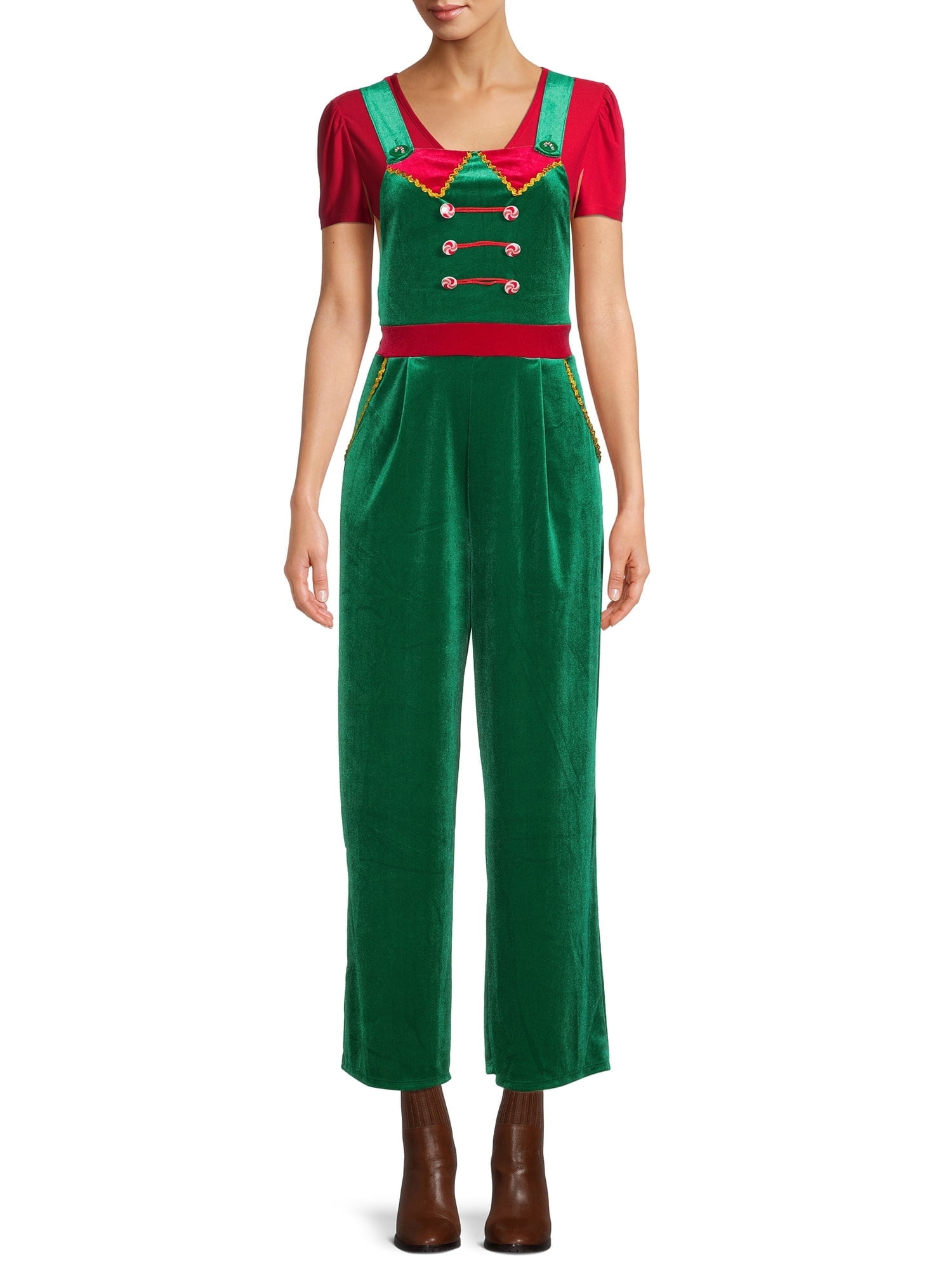 Women's Christmas Santa Claus Velvet Sleeveless Wide Leg Jumpsuit ...