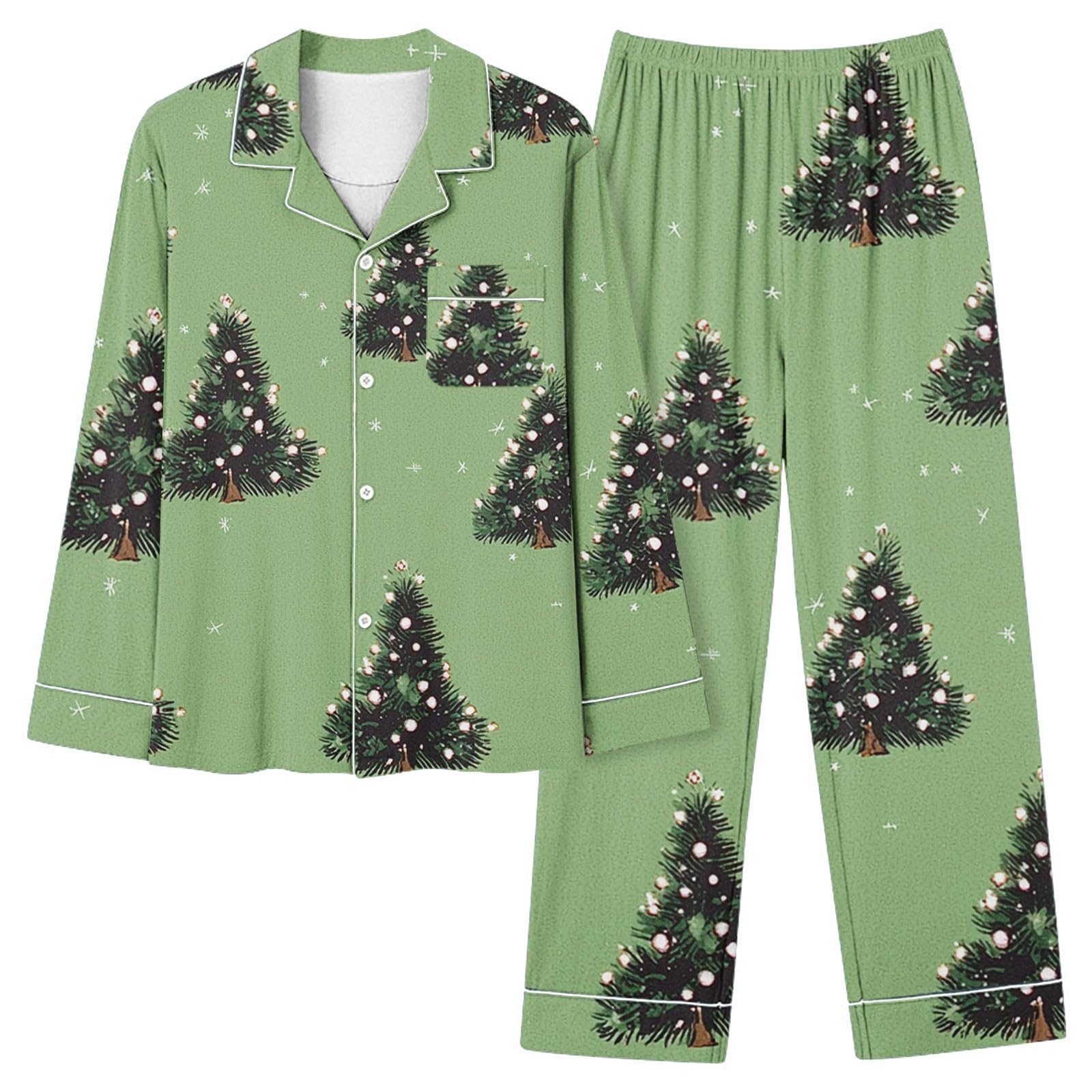 Women Christmas Pajamas Women Silk Pajamas Set Long Sleeve Button Down ...