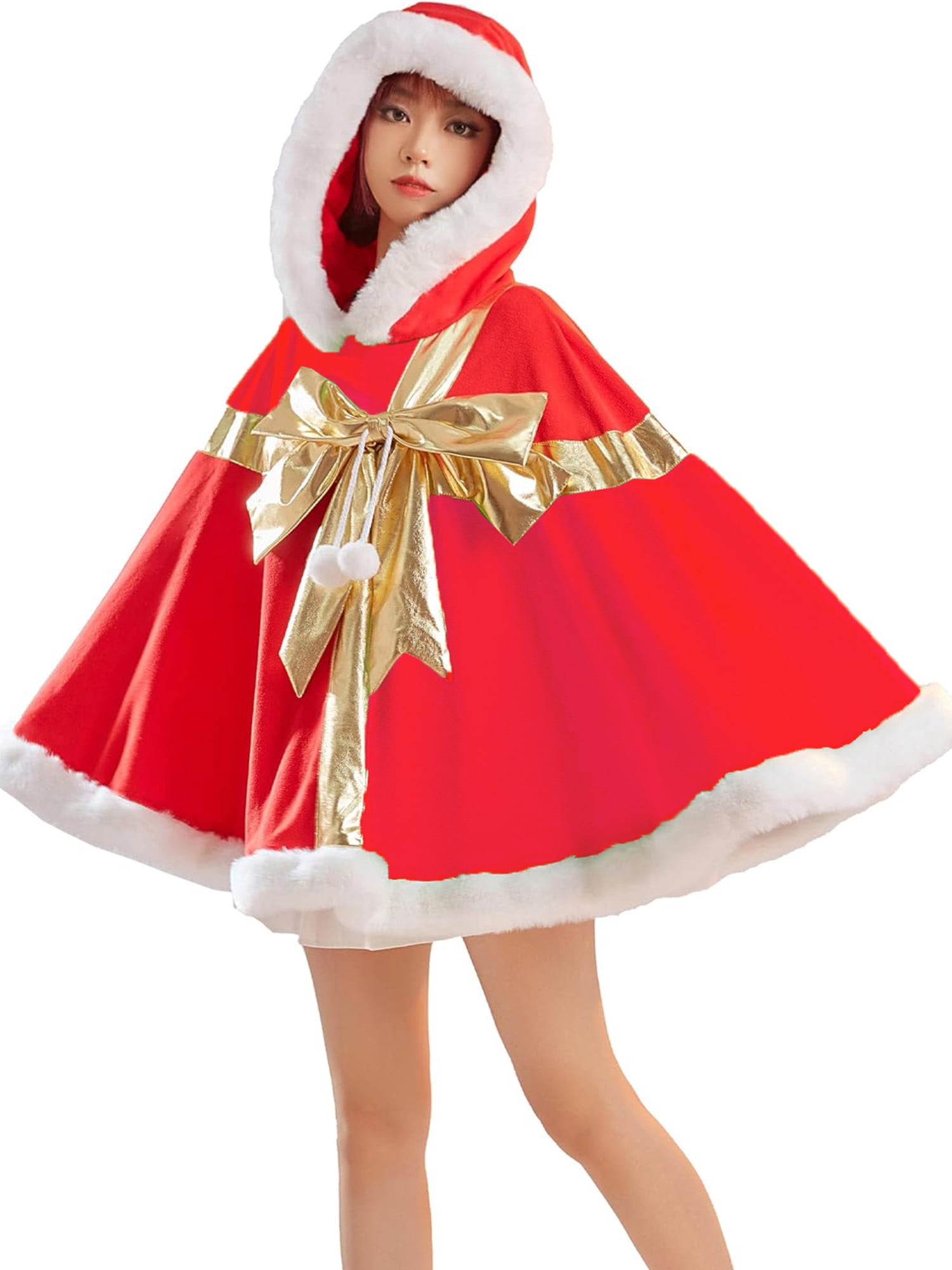 Women Christmas Santa Cloak Gift Box Hooded Xmas Poncho Wrap Cape ...