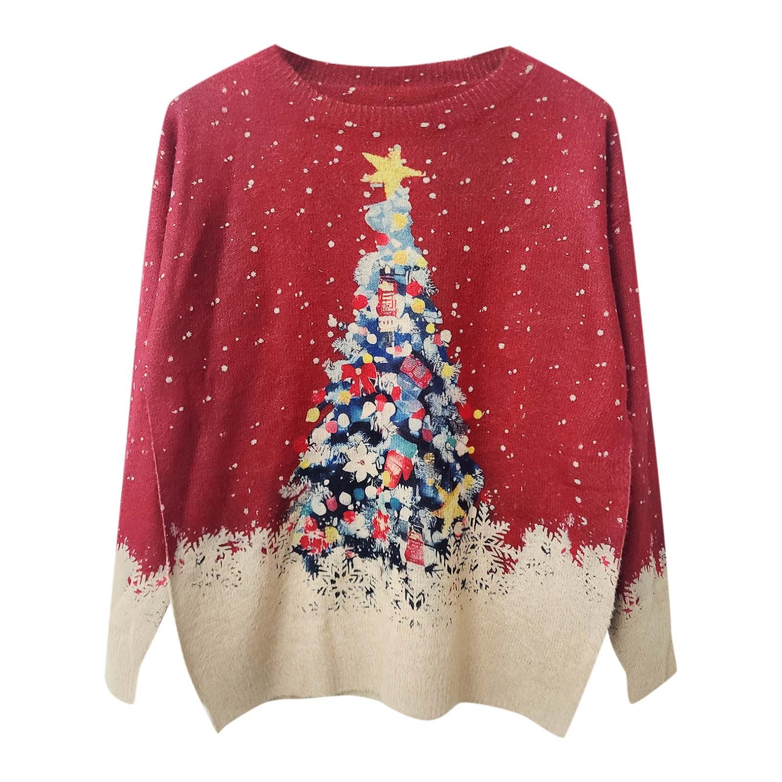 Women Christmas Sweater Ugly Christmas Casual High Fleece Thick Winter ...