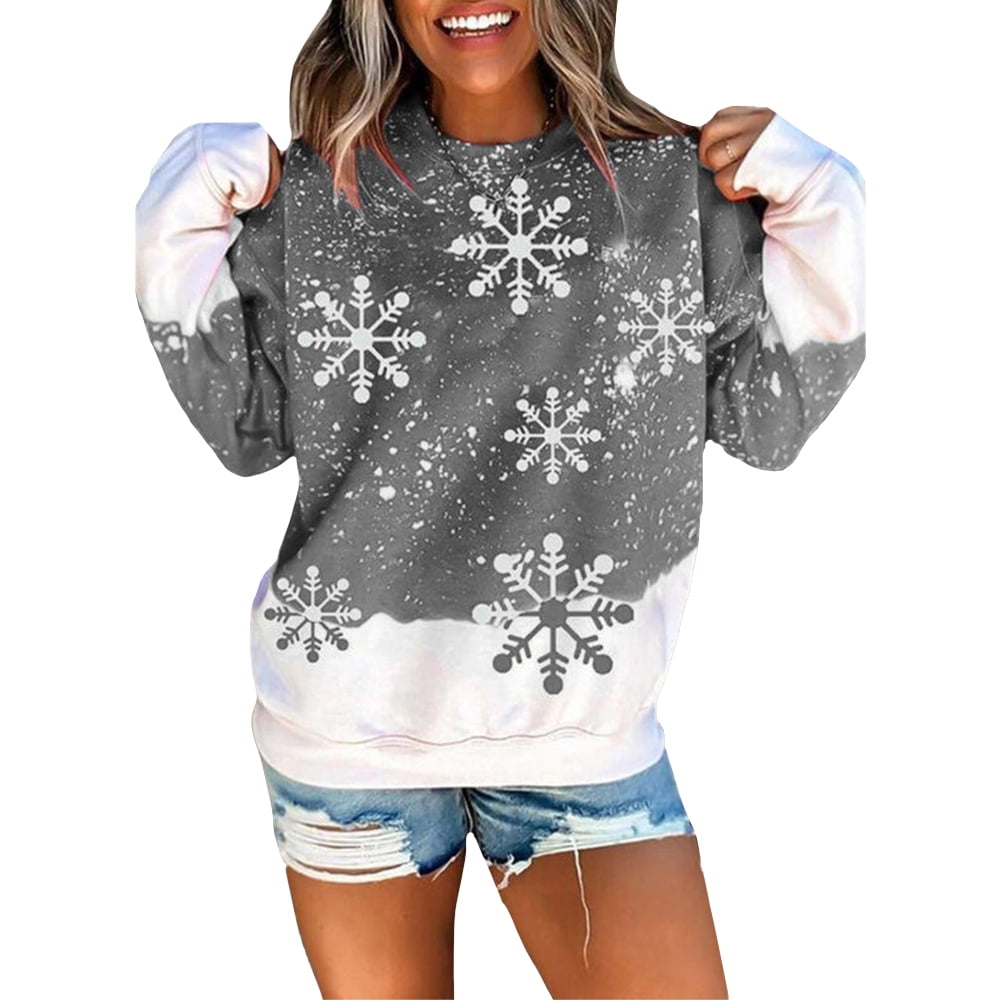 Women Christmas Sweatshirt, Powerdelux Snowflake Print Casual Loose ...