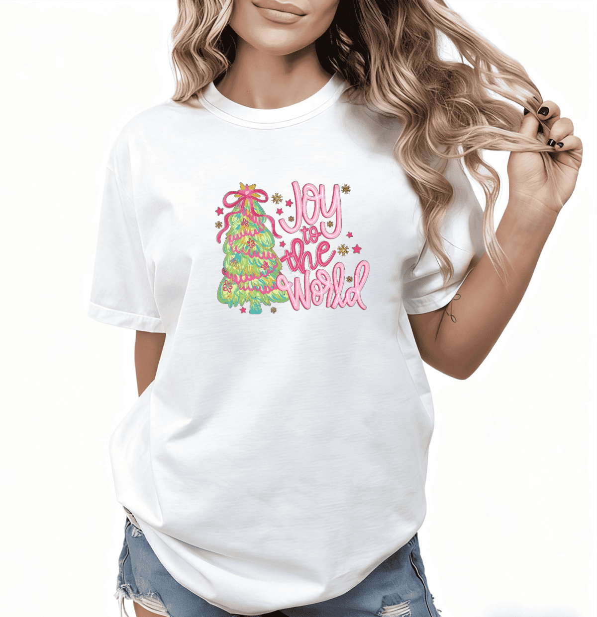 Women Christmas Tree Graphic Tee T-Shirt Joy To The World Print Top ...